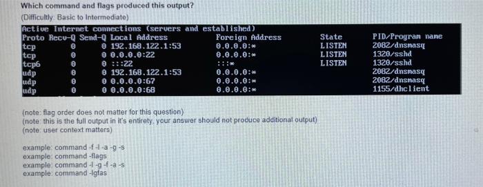 Solved Which command and Flags produced this output? | Chegg.com