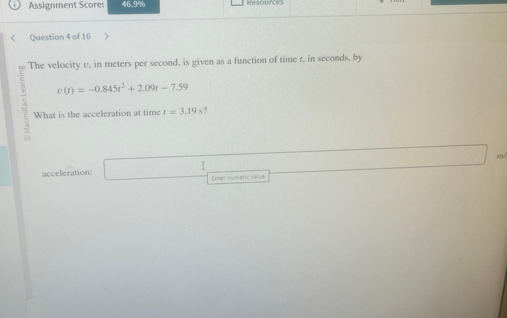 Solved (i) ﻿Assignment Score:46.9%ResourcesQuestion 4 ﻿of | Chegg.com