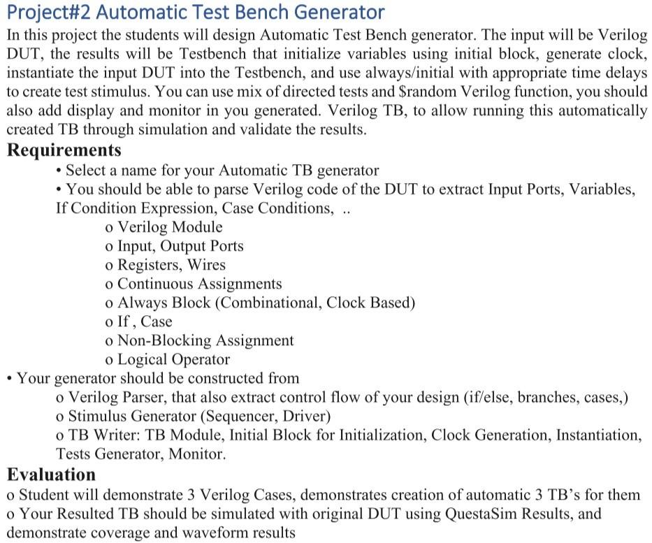 Solved In this project the students will design Automatic | Chegg.com