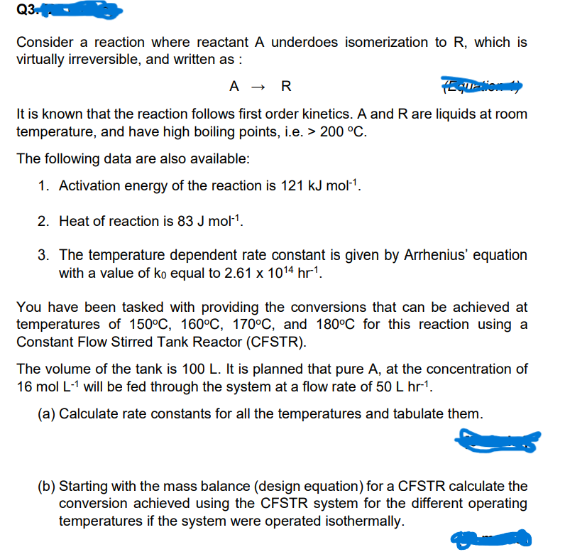 Solved Q3.Consider a reaction where reactant A underdoes | Chegg.com