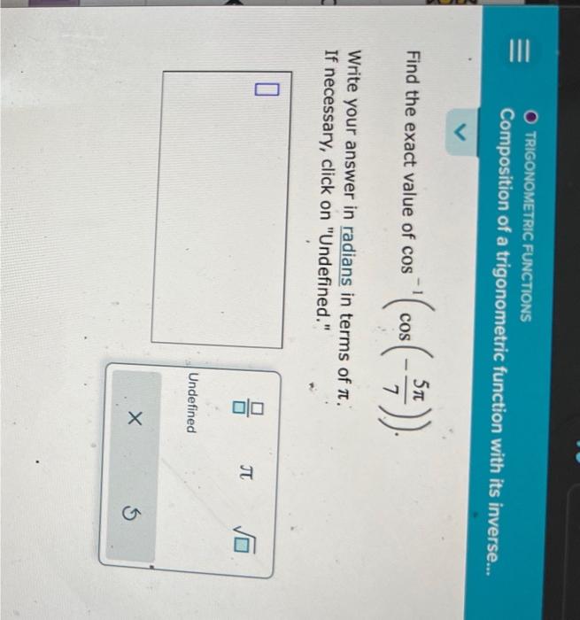 Solved cos−1(cos(−75π)) | Chegg.com