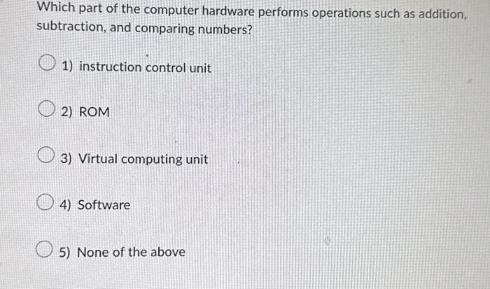 Solved Which part of the computer hardware performs | Chegg.com