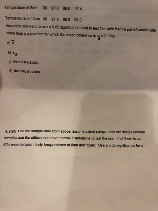 Solved Temperature at 8am 98 97.0 98.6 97.4 Temperature at | Chegg.com