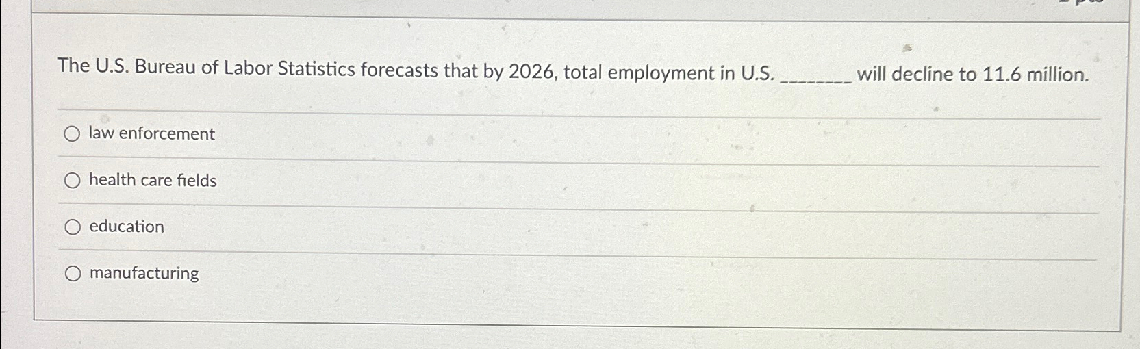 Solved The U.S. ﻿Bureau of Labor Statistics forecasts that | Chegg.com