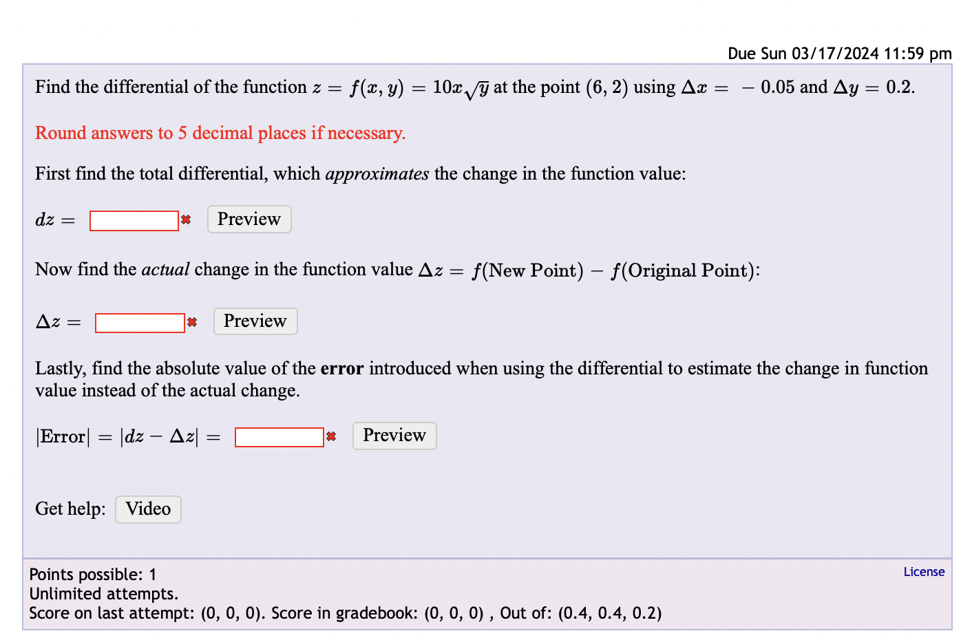 Solved Find the differential of the function z=f(x,y)=10xy2 | Chegg.com