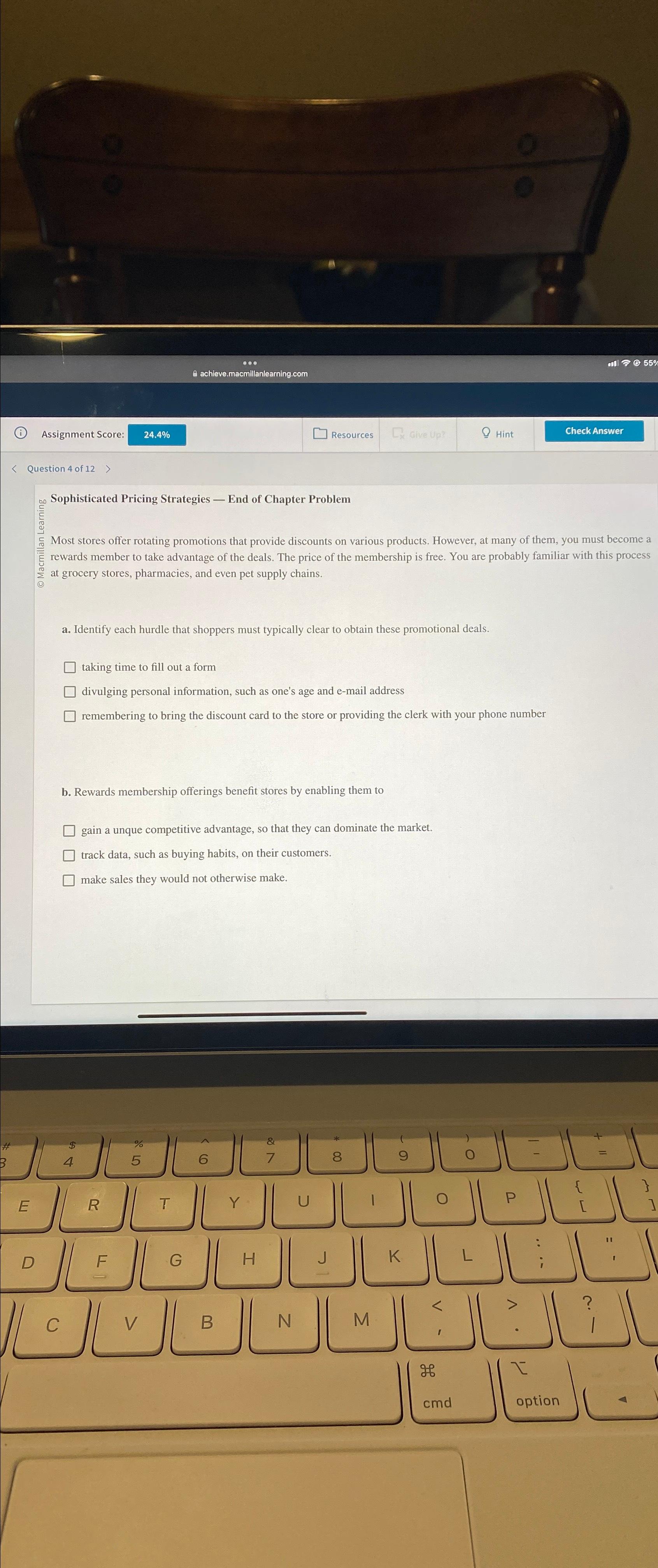 Solved Assignment Score:24.4%ResourcesHintCheck | Chegg.com