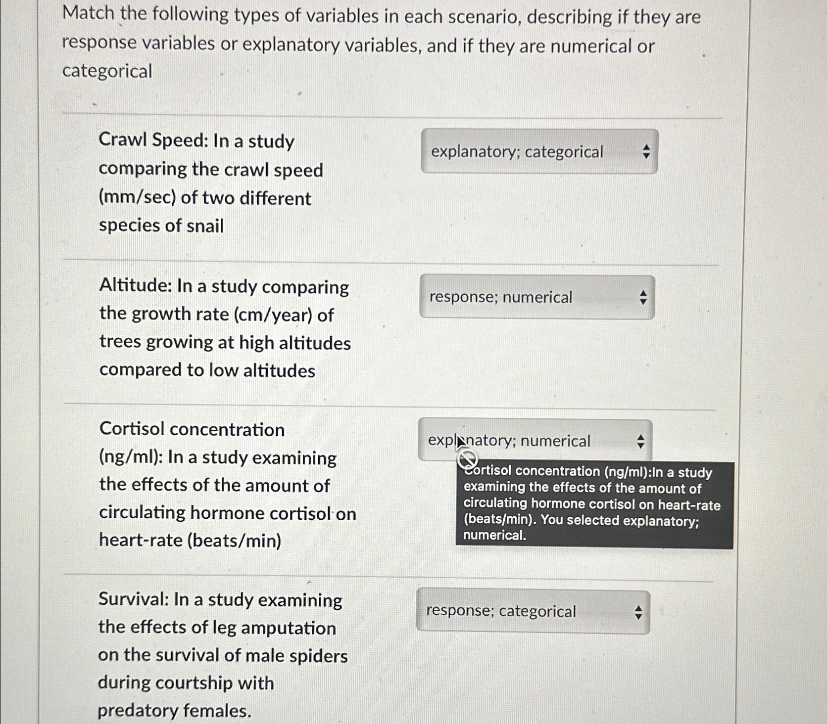 Solved Match the following types of variables in each | Chegg.com