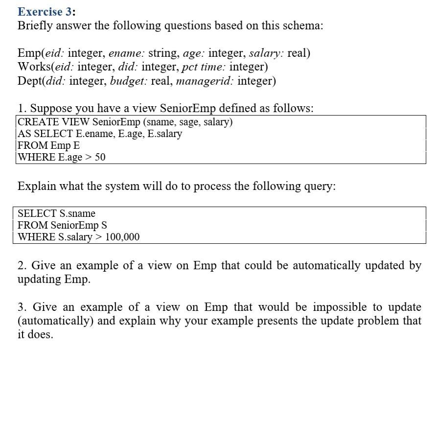 Solved Exercise 1: Answer each of the following questions | Chegg.com