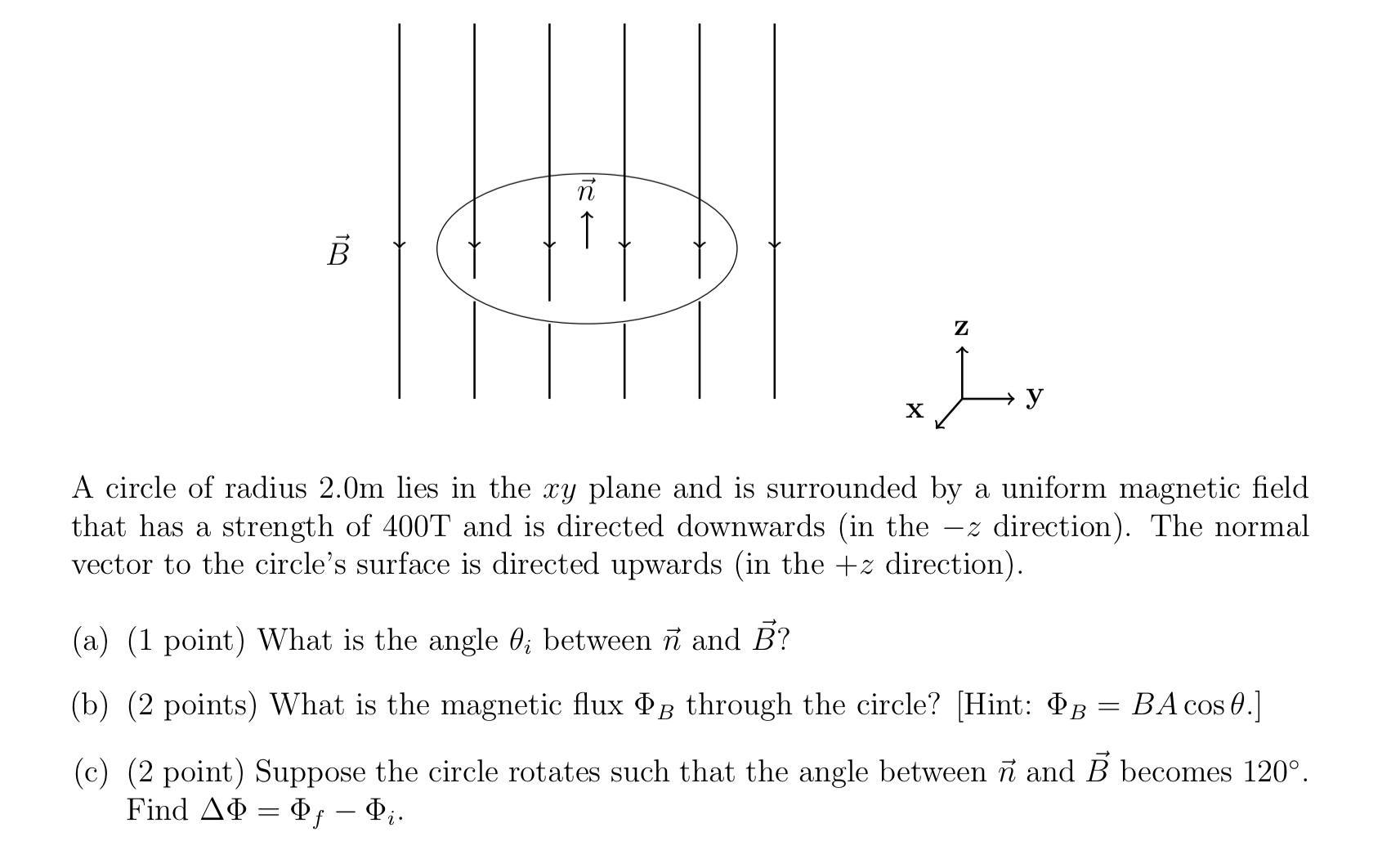 Solved A circle of radius 2.0 ﻿m lies in the xy plane and is | Chegg.com