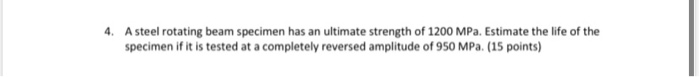 Solved 4. A steel rotating beam specimen has an ultimate | Chegg.com