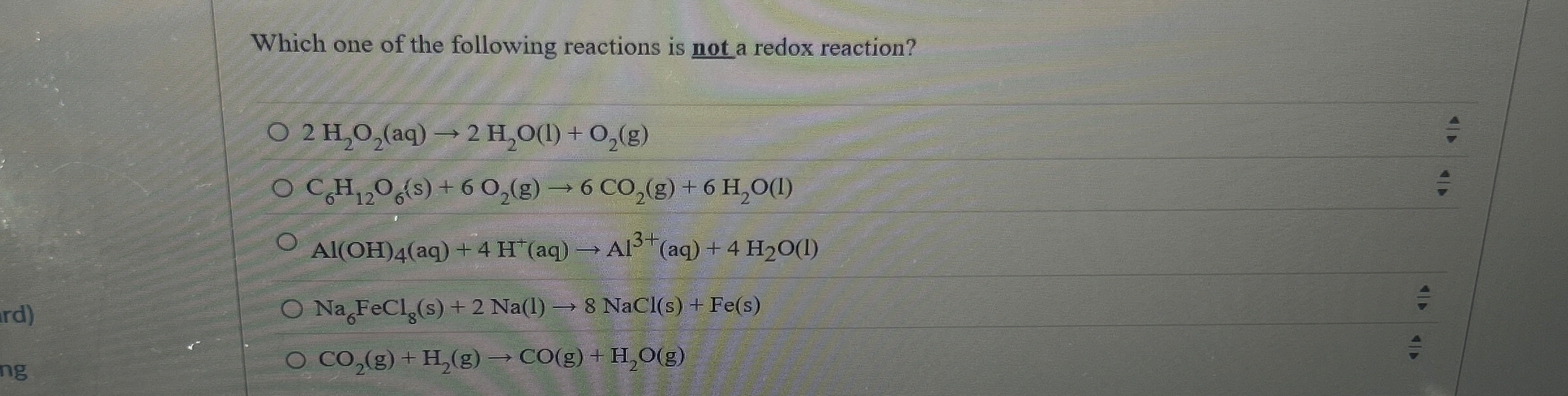 Solved Which one of the following reactions is not a redox | Chegg.com