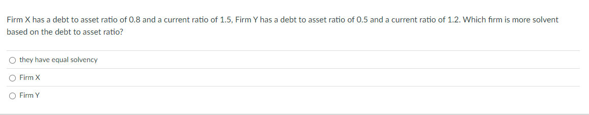 Solved Firm X has a debt to asset ratio of 0.8 ﻿and a | Chegg.com