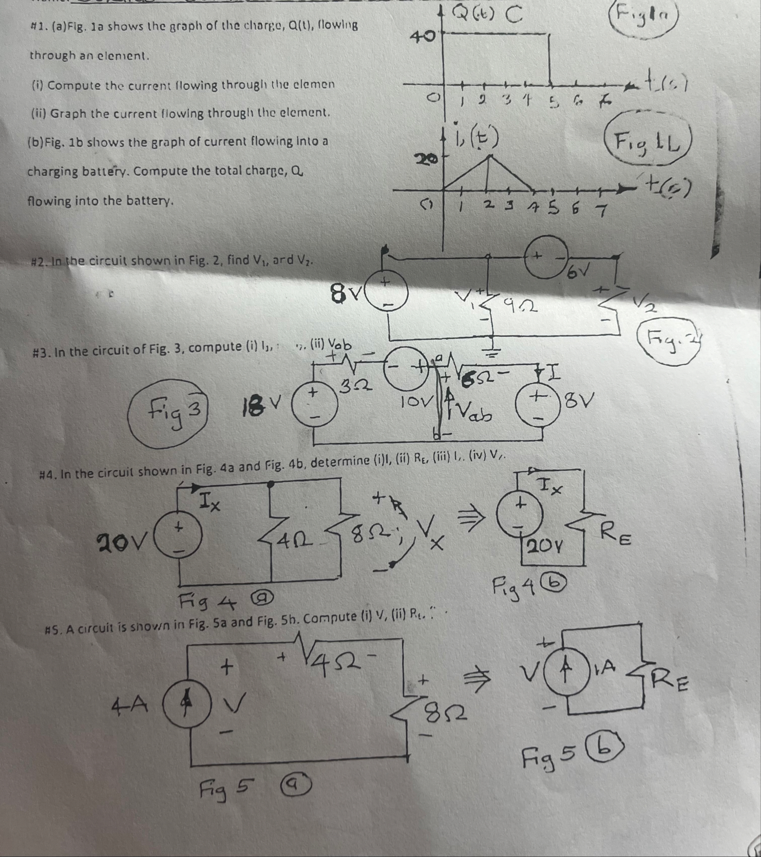 Solved (a)Fig. 1a shows the graph of the charge, Q(t), | Chegg.com
