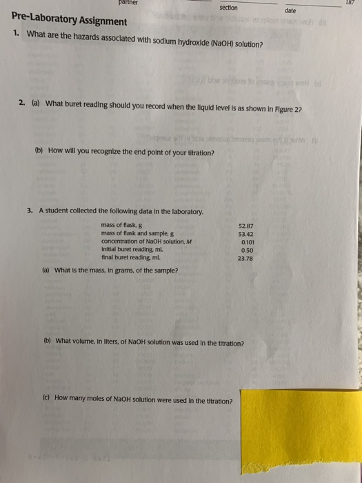 Solved partner section date Pre-Laboratory Assignment 1. | Chegg.com