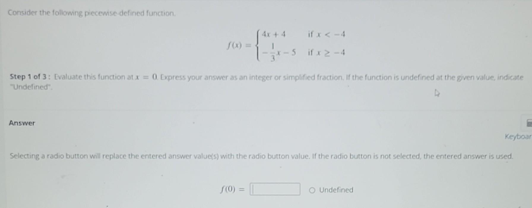 Solved consider the piecewise-defined function. Evaluate | Chegg.com
