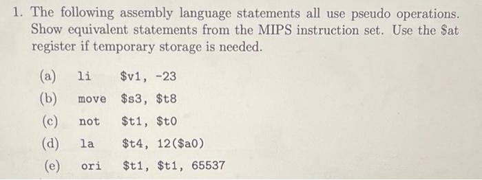 Solved 1. The following assembly language statements all use | Chegg.com