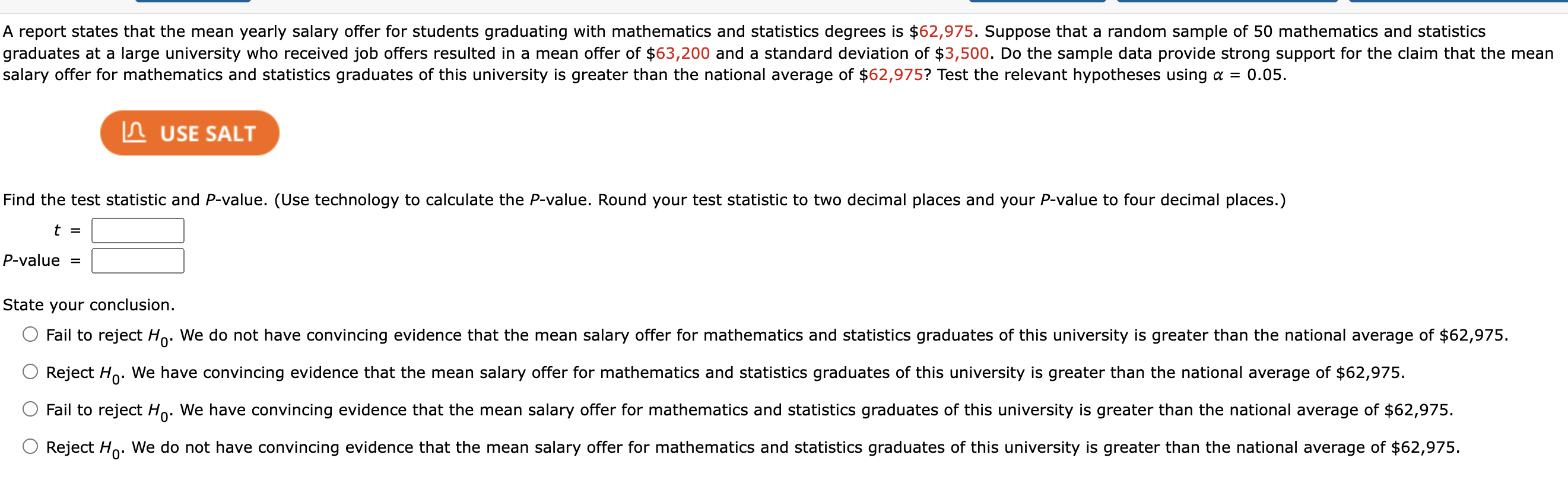 Solved salary offer for mathematics and statistics graduates | Chegg.com
