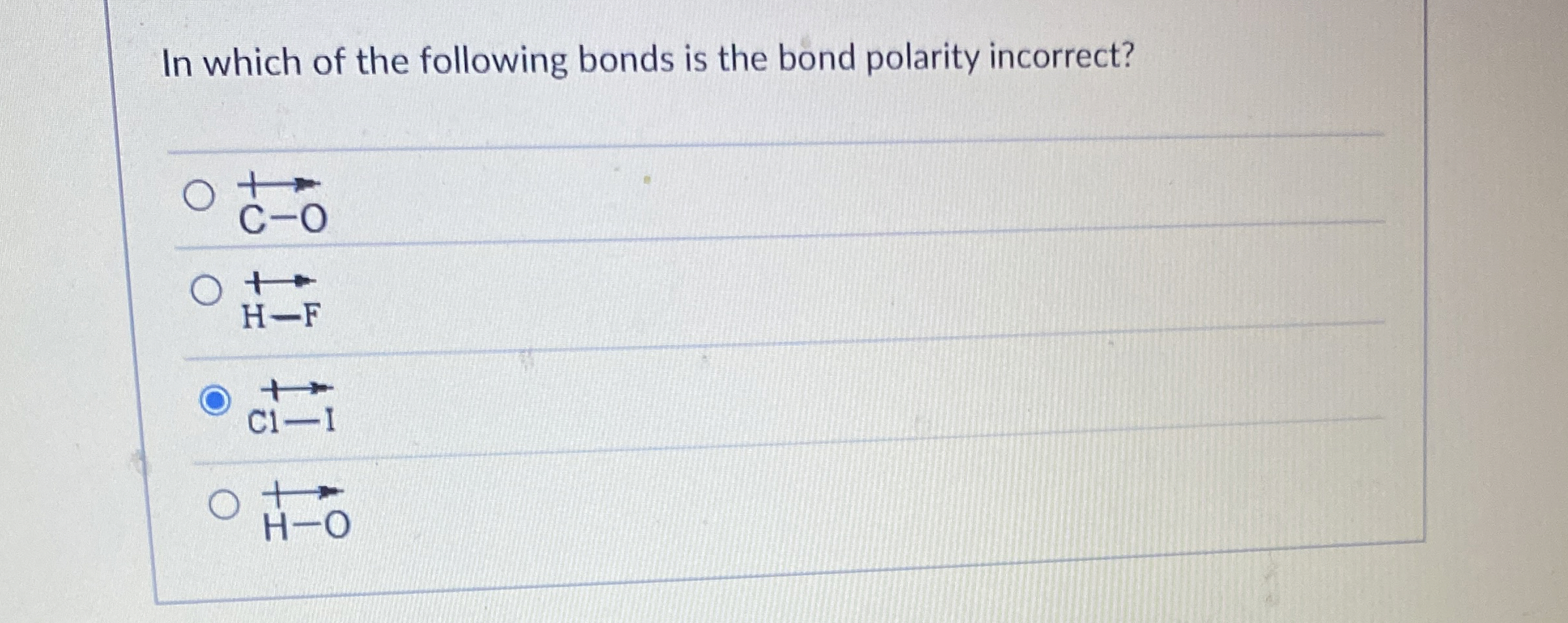 Solved In which of the following bonds is the bond polarity | Chegg.com