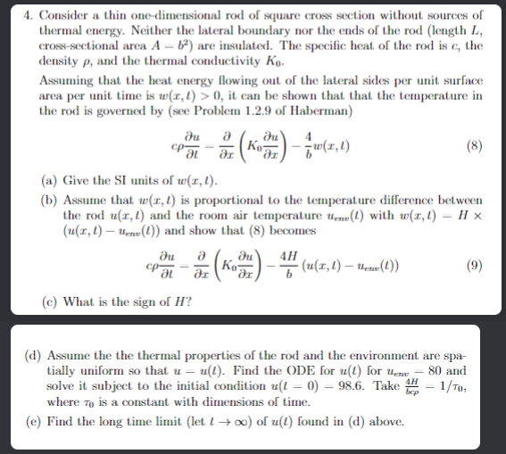 Solved Consider a thin one-dimensional rod of square cross | Chegg.com