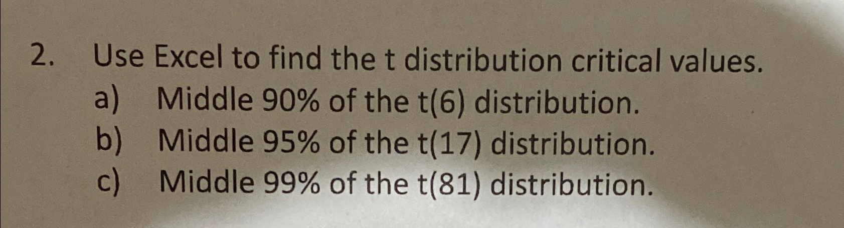Solved Use Excel to find the t ﻿distribution critical | Chegg.com