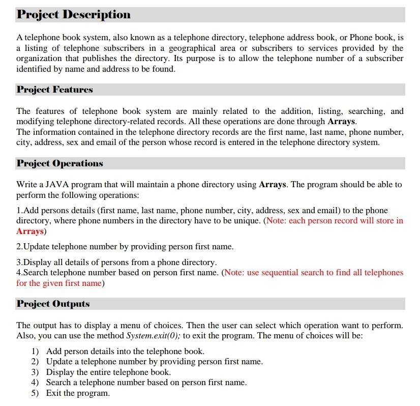 Solved Project Description A telephone book system, also | Chegg.com