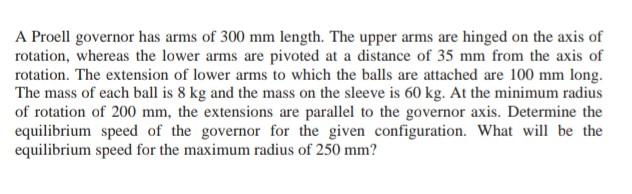 Solved A Proell governor has arms of 300 mm length. The | Chegg.com