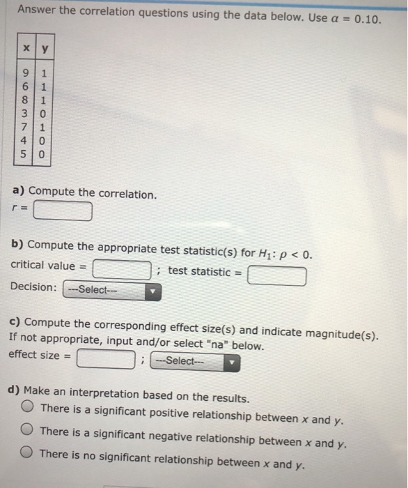 Solved Answer the correlation questions using the data | Chegg.com