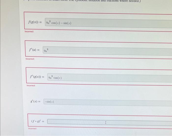 Solved Consider the functions. f(u)=u9+ug(x)=cos(x) Find the | Chegg.com