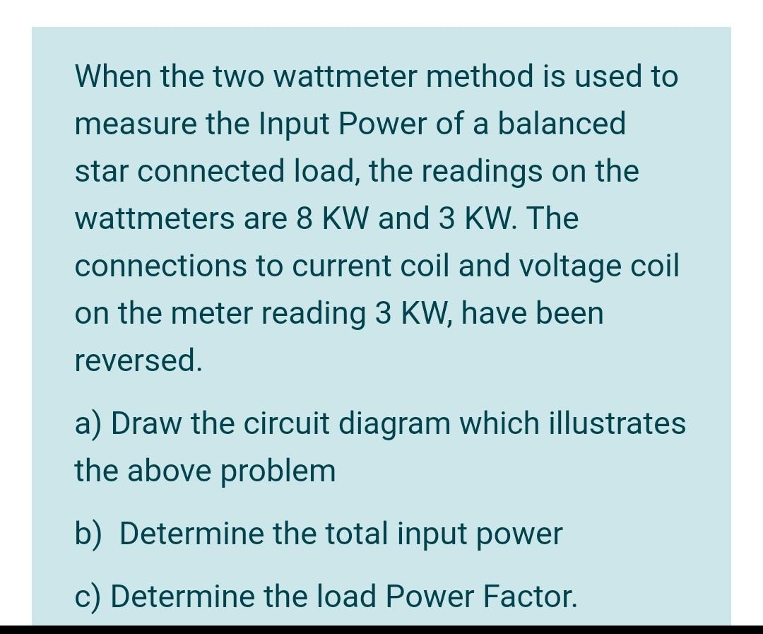 Solved When the two wattmeter method is used to measure the | Chegg.com