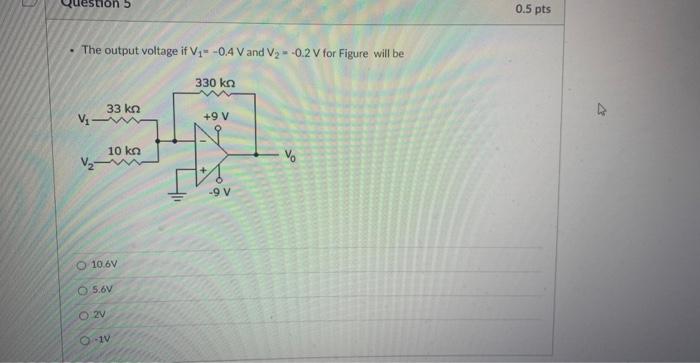 Solved - The output voltage if V1=−0.4 V and V2=−0.2 V for | Chegg.com