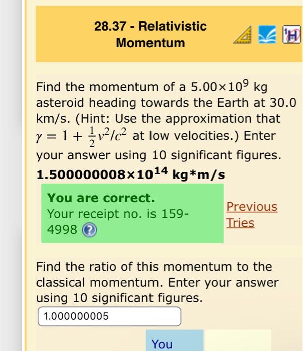 Solved 28.37 - Relativistic Momentum Find the momentum of a | Chegg.com