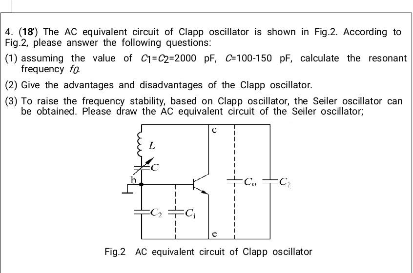 4. (18') The AC equivalent circuit of Clapp | Chegg.com
