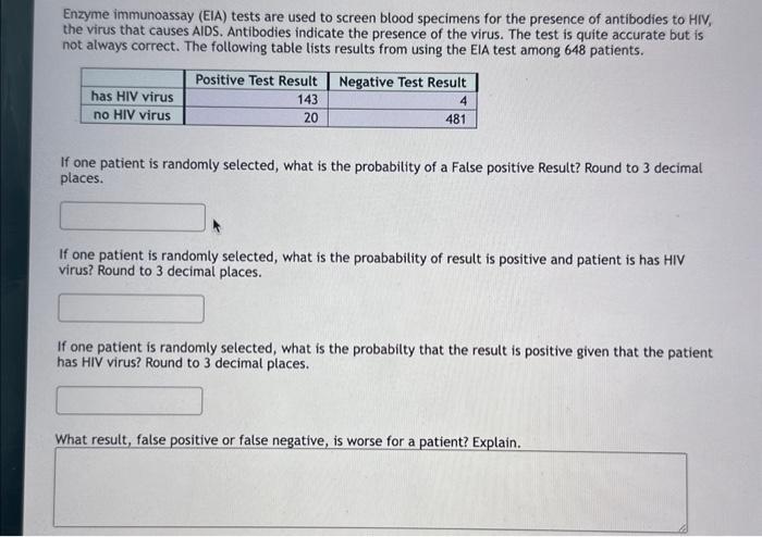 Solved Enzyme immunoassay (EIA) tests are used to screen | Chegg.com