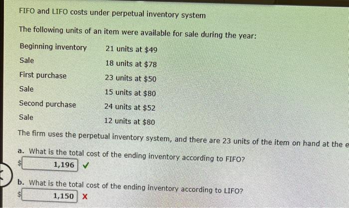 Solved FIFO and LIFO costs under perpetual inventory system | Chegg.com