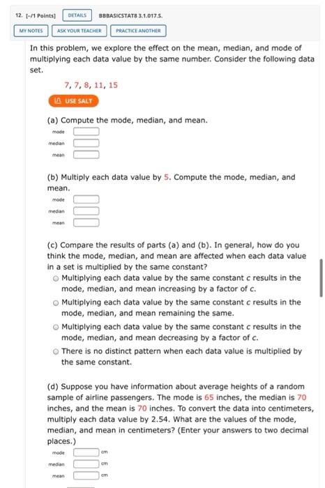 Solved DETAILS 12. - 1 Points) BBBASICSTATS 3.1.017.5. MY | Chegg.com