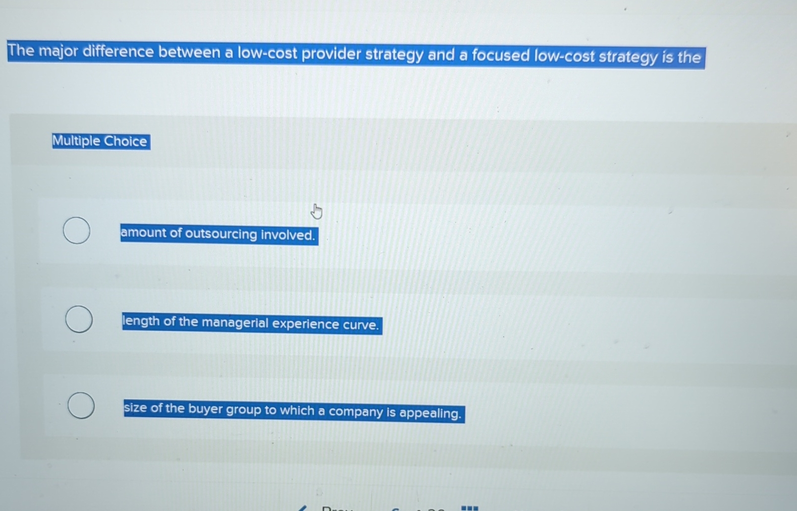Solved The major difference between a low-cost provider | Chegg.com