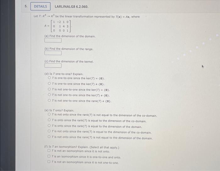 Solved Let T:R4→R3 be the linear transformation represented | Chegg.com