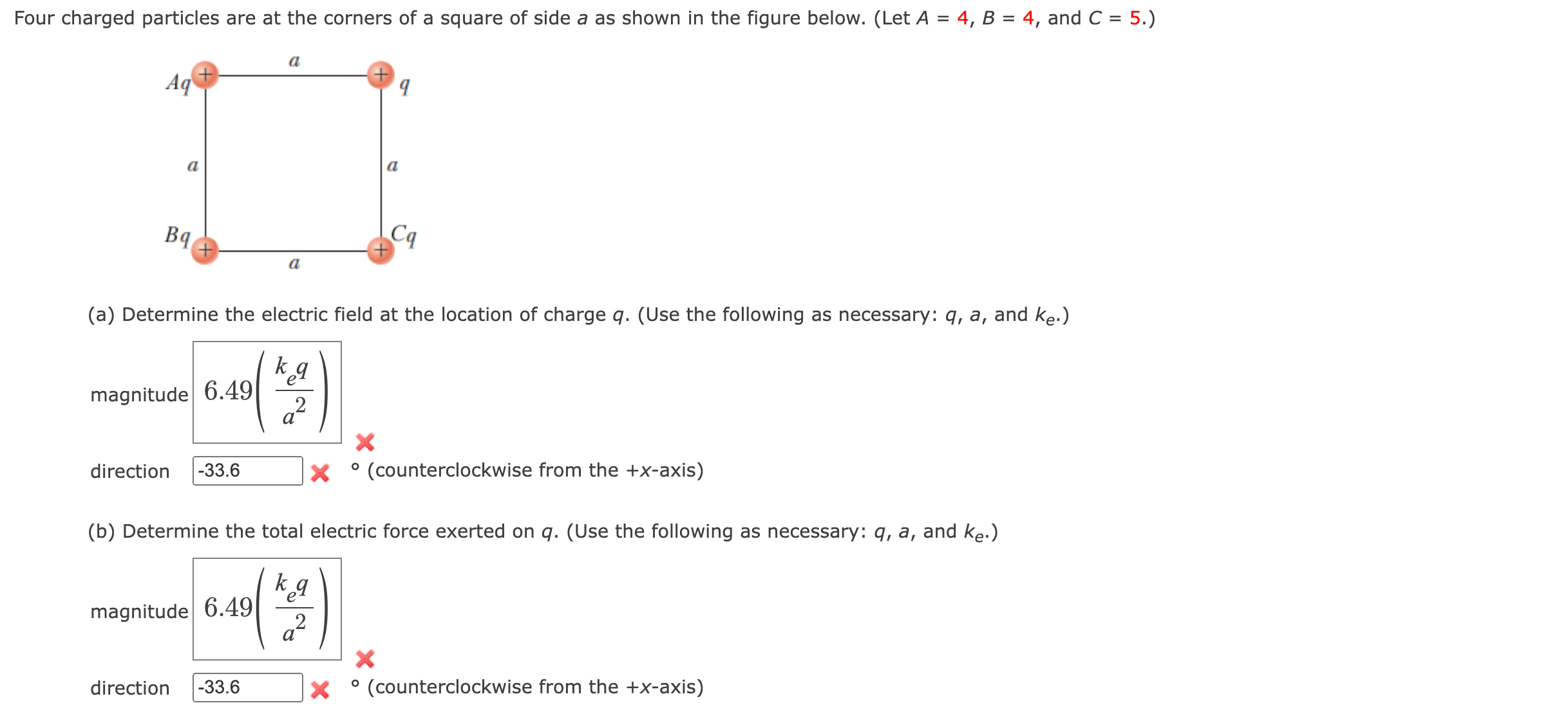 Solved Four charged particles are at the corners of a square | Chegg.com