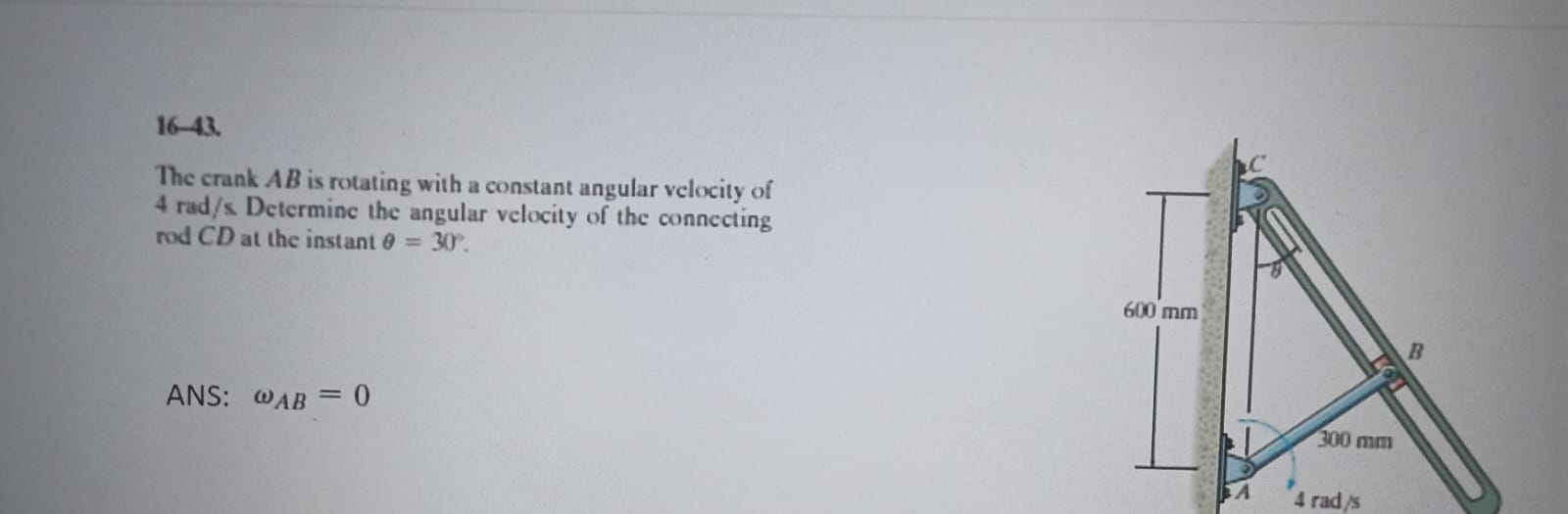 Solved 16-43.The crank AB is ﻿rotating with a constant | Chegg.com