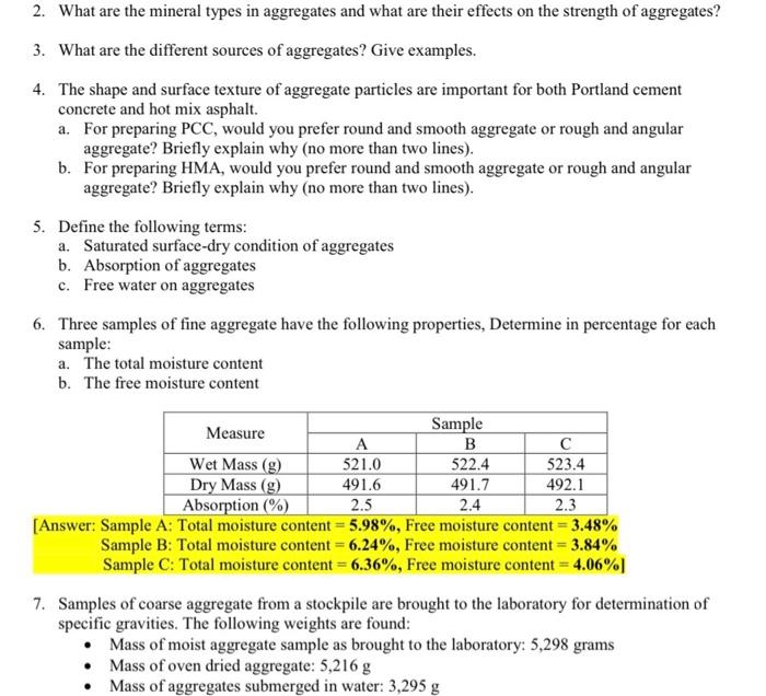 Solved 2. What are the mineral types in aggregates and what | Chegg.com
