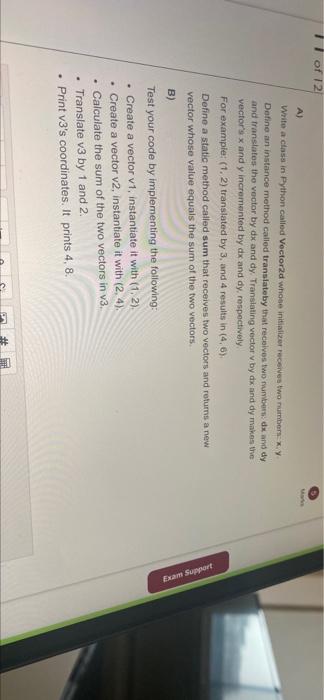 Solved 1 of 12 A) Write a casa in Python called Vector2d | Chegg.com