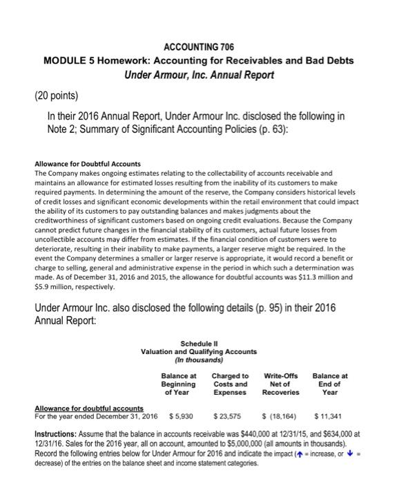 ACCOUNTING 706 MODULE 5 Homework: Accounting for | Chegg.com