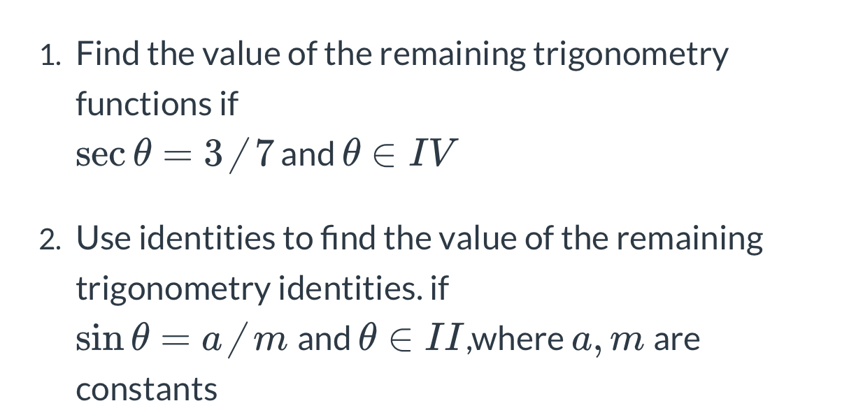 Solved Find the value of the remaining trigonometry | Chegg.com