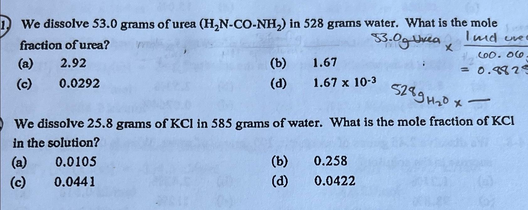 Solved 1)We dissolve 53.0 ﻿grams of urea (H2(N)-CO-NH2) ﻿in | Chegg.com