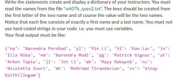 Solved Write the statements create and display a dictionary | Chegg.com