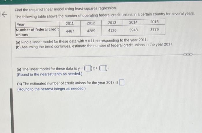 Solved Find the required linear model using least-squares | Chegg.com