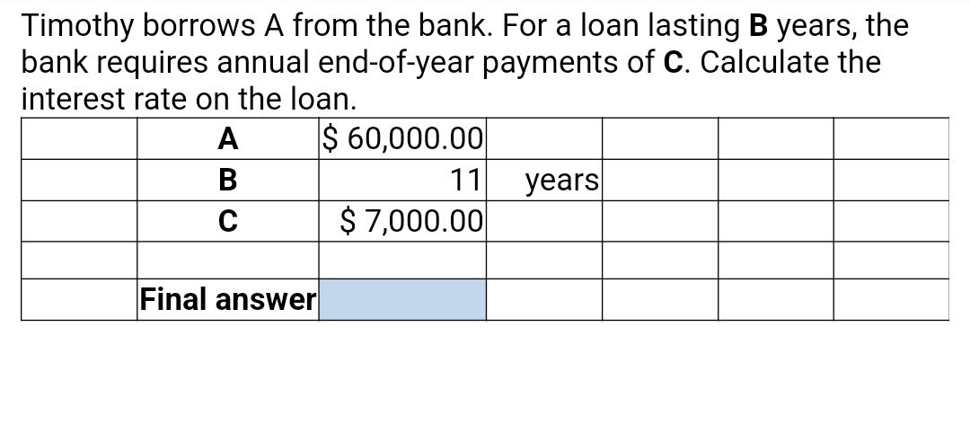 Solved *Use excel formulas that will apply to any variation | Chegg.com