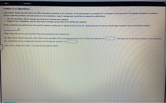 ebook Calculator to Problem 11-21 (Algorithmic) Agan | Chegg.com