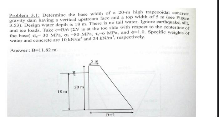 Solved Problem 3.1: Determine the base width of a 20-m high | Chegg.com