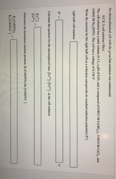 Solved An electrochemical cell with the given line notation | Chegg.com